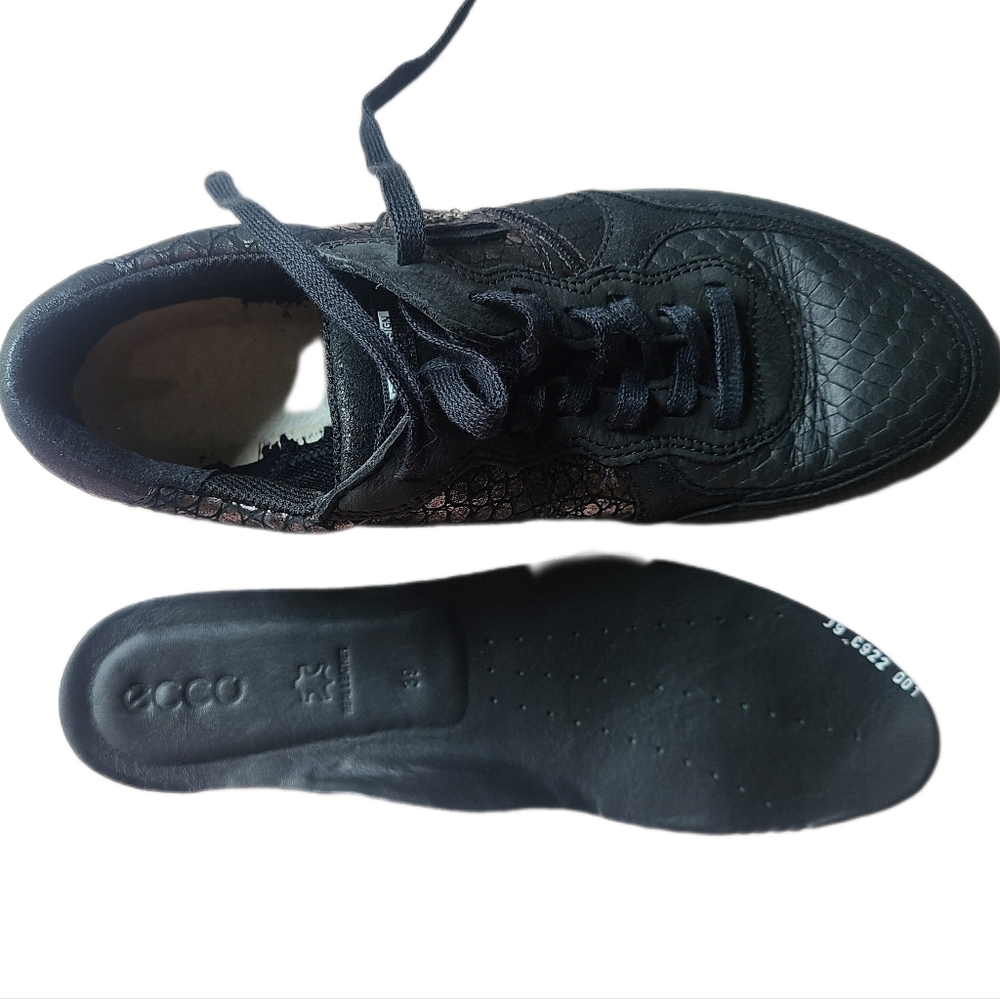 Ecco Black And Metallic Comfort Croc Look Leather Ath… - Gem